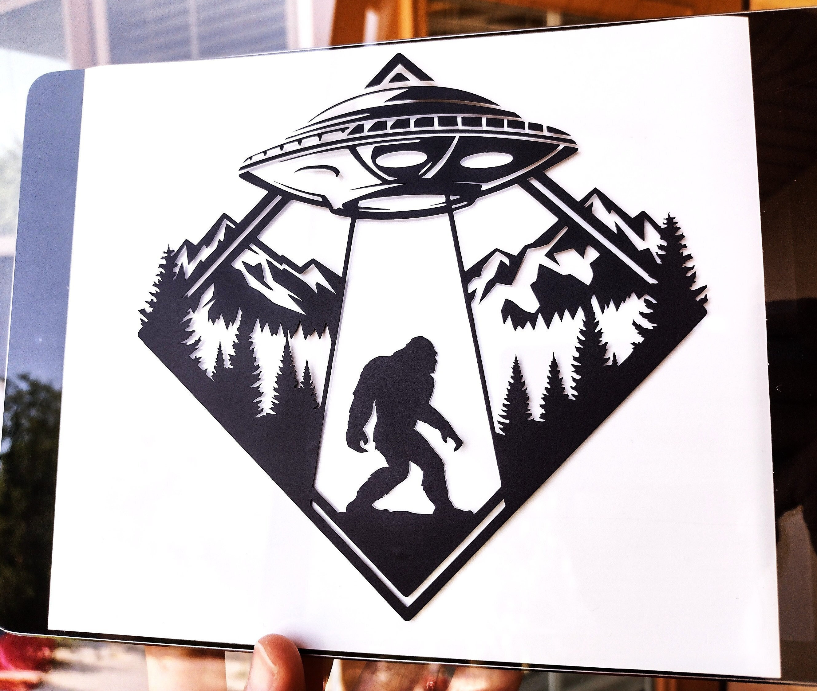 UFO Cryptid Decal | Bigfoot Forest Mountains Sticker | Alien UAP ...