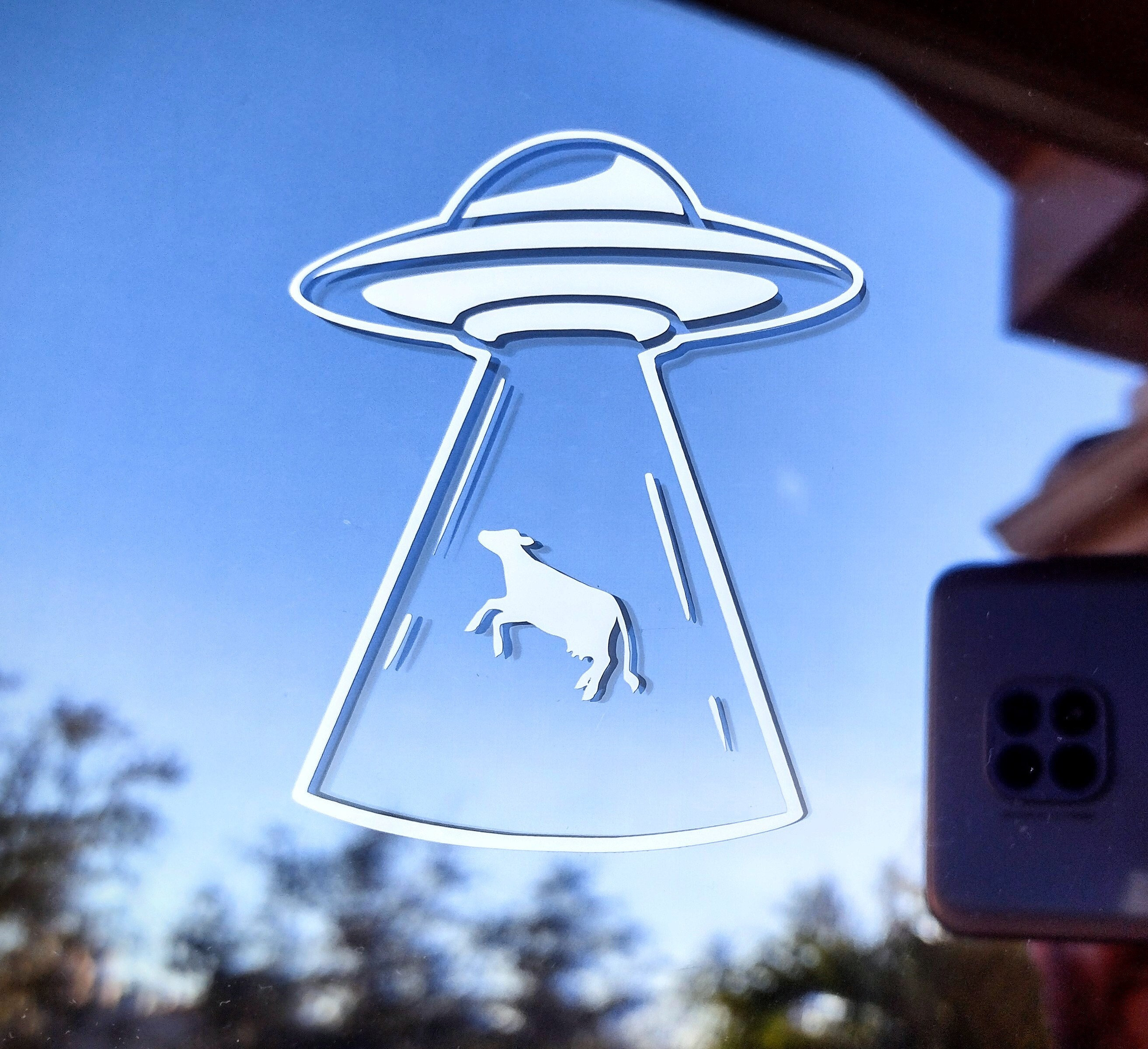 Cow Abduction Vinyl Decal Alien UFO UAP Sticker Funny Martian Greys ...