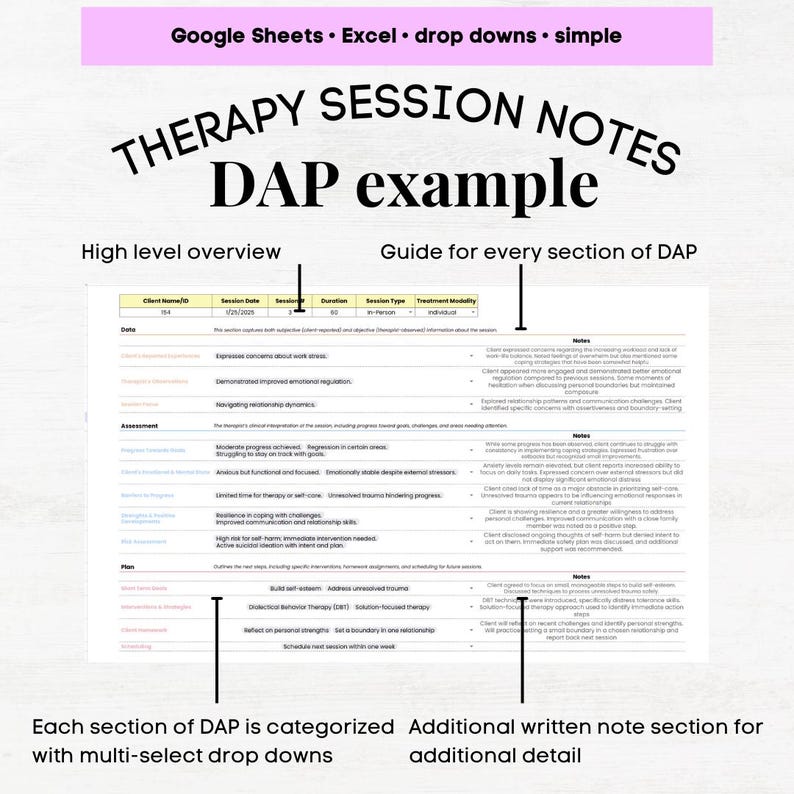 DAP Therapy Progress Note Template, DAP Notes Template, Counseling ...