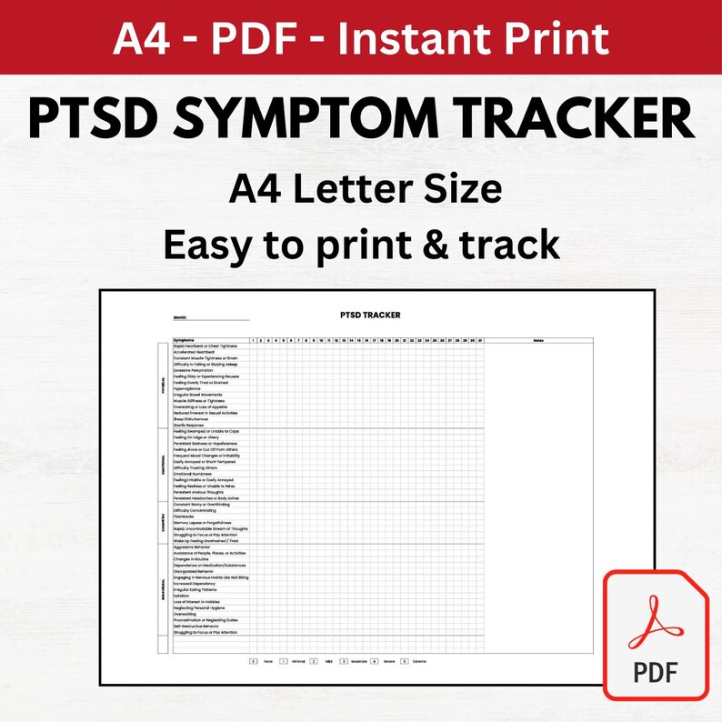 PTSD Tracker Printable PDF, Monthly Symptom Tracker, PTSD Worksheet ...