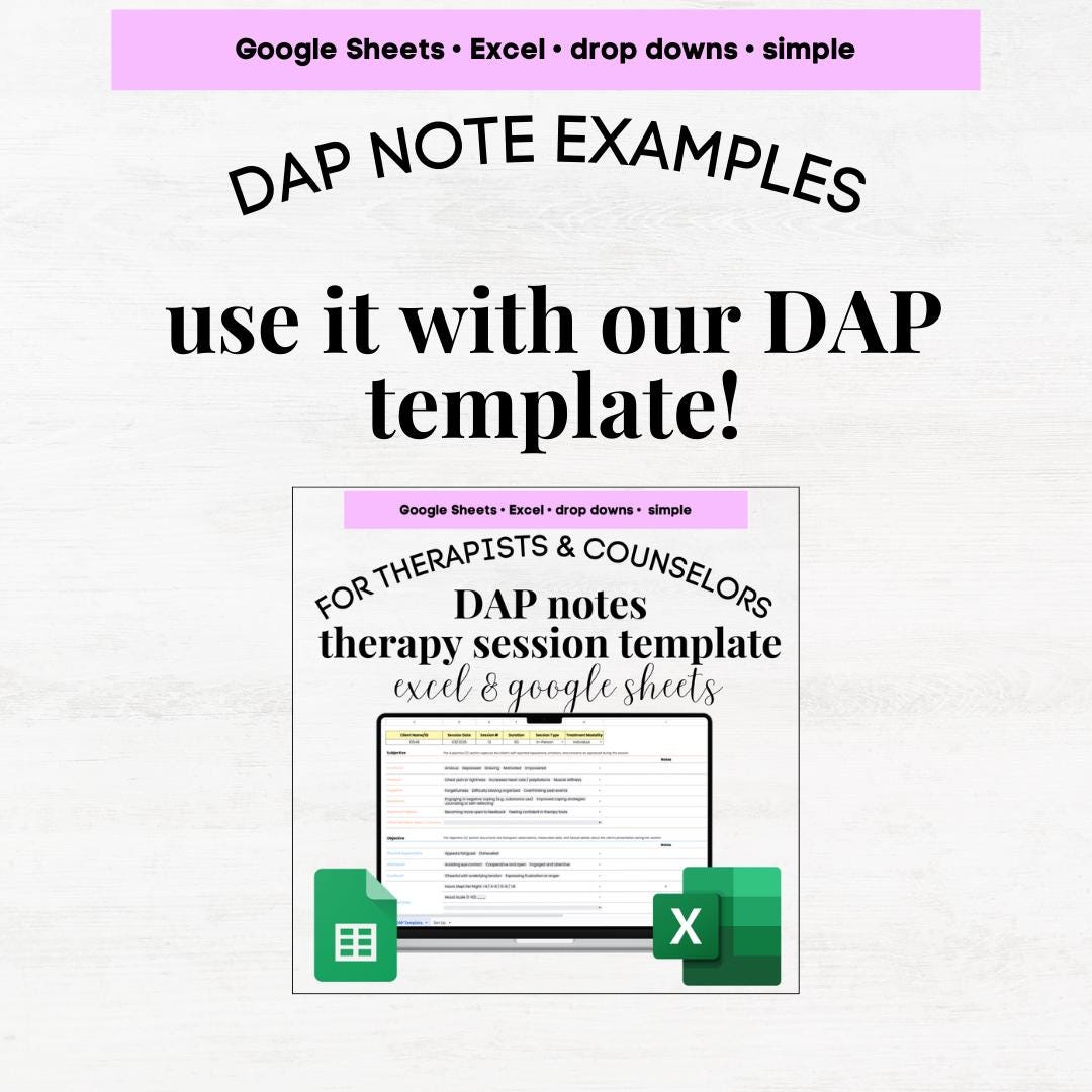 DAP Notes Examples, Therapy Progress Note Cheat Sheet, DAP Note, Dap ...