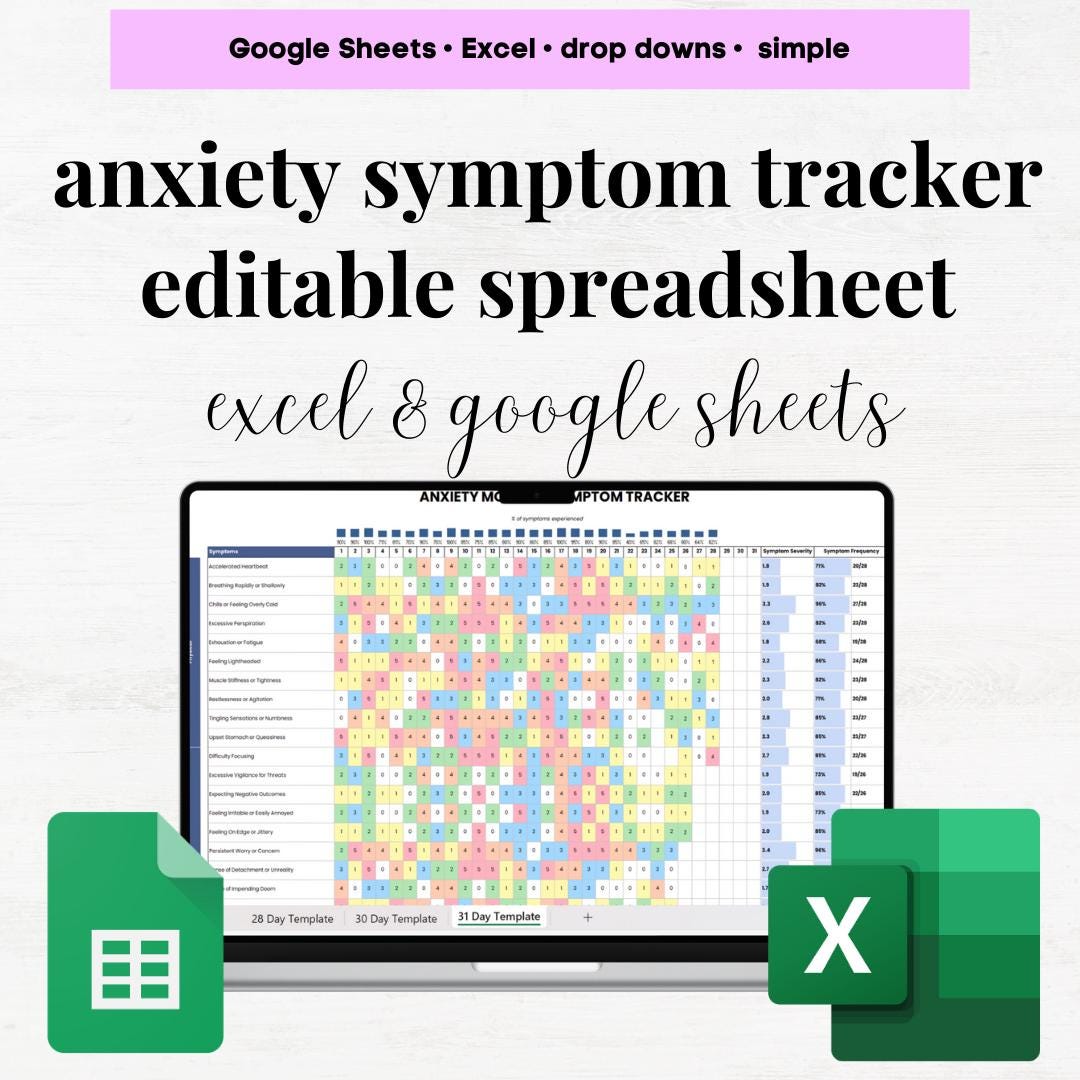 Anxiety Tracker Generalized Anxiety Disorder Symptom Tracker Excel ...