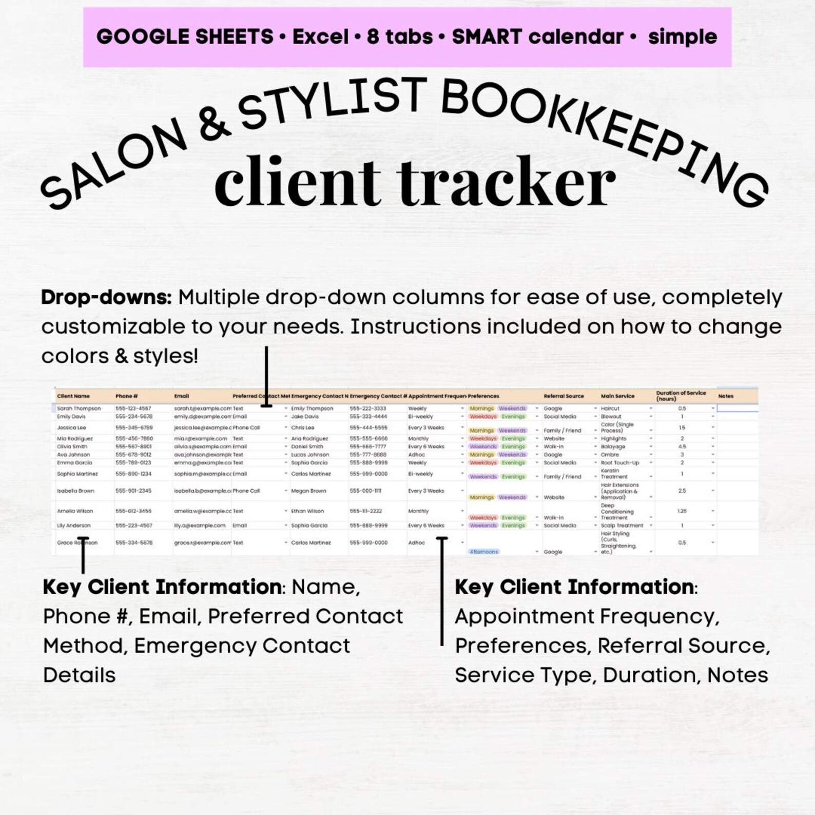 Salon Bookkeeping Scheduling Template, Scheduling Hair Stylist, Hair ...