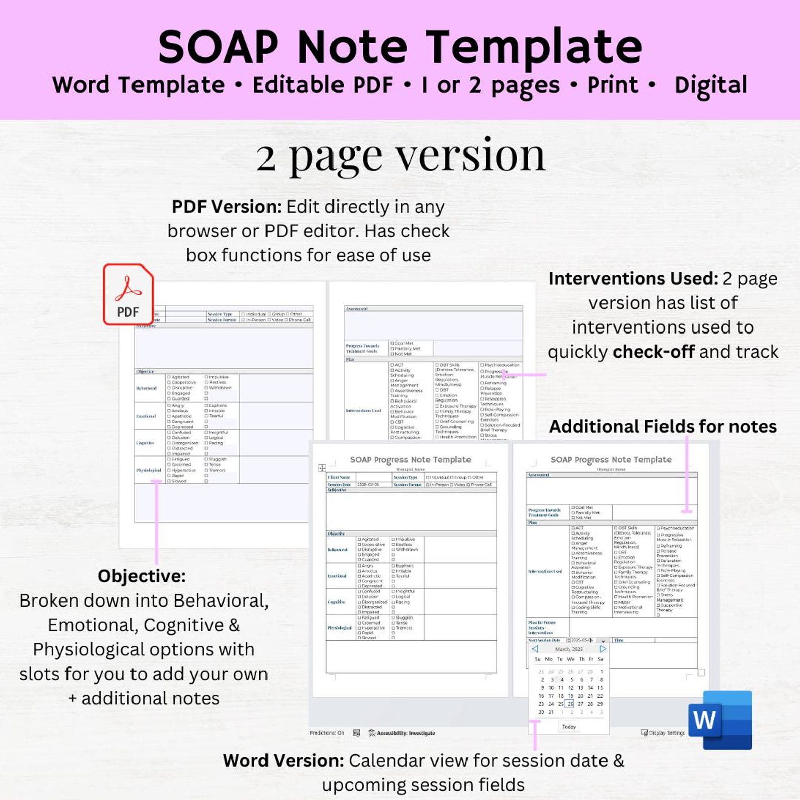 SOAP Note Therapy Editable PDF Template, Soap Notes Template, Digital ...
