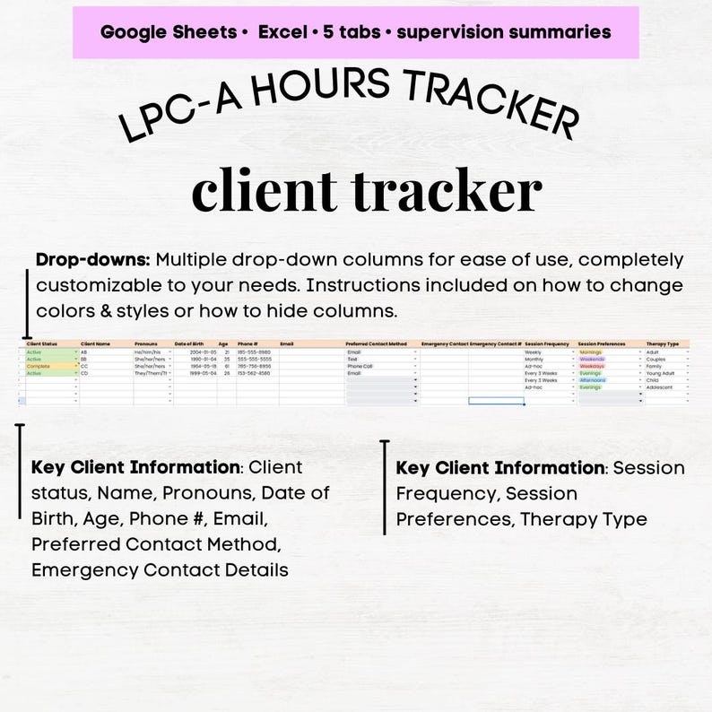 LPC Hours Tracker, LPC Hour Log, Licensure Tracking, Clinical Hours ...