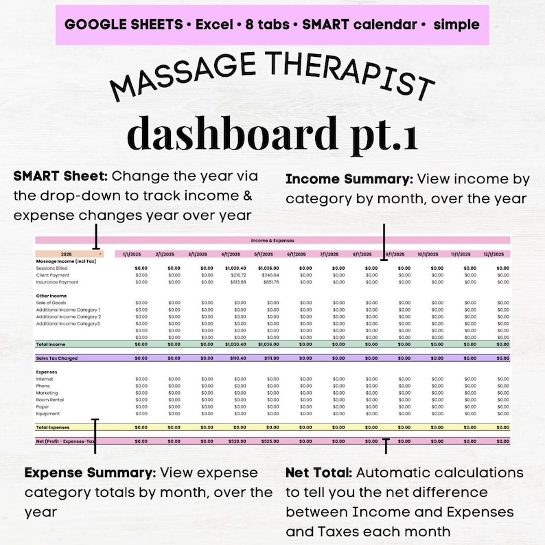 Massage Therapy Bookkeeping Template, Massage Therapist, Client Tracker ...
