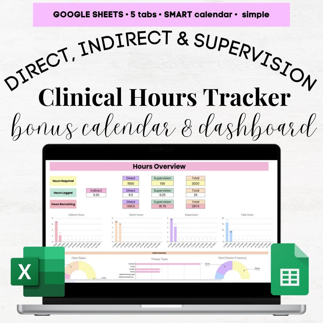 Clinical Hours Log, Clinical Hours Tracker, Hours Tracking Spreadsheet ...