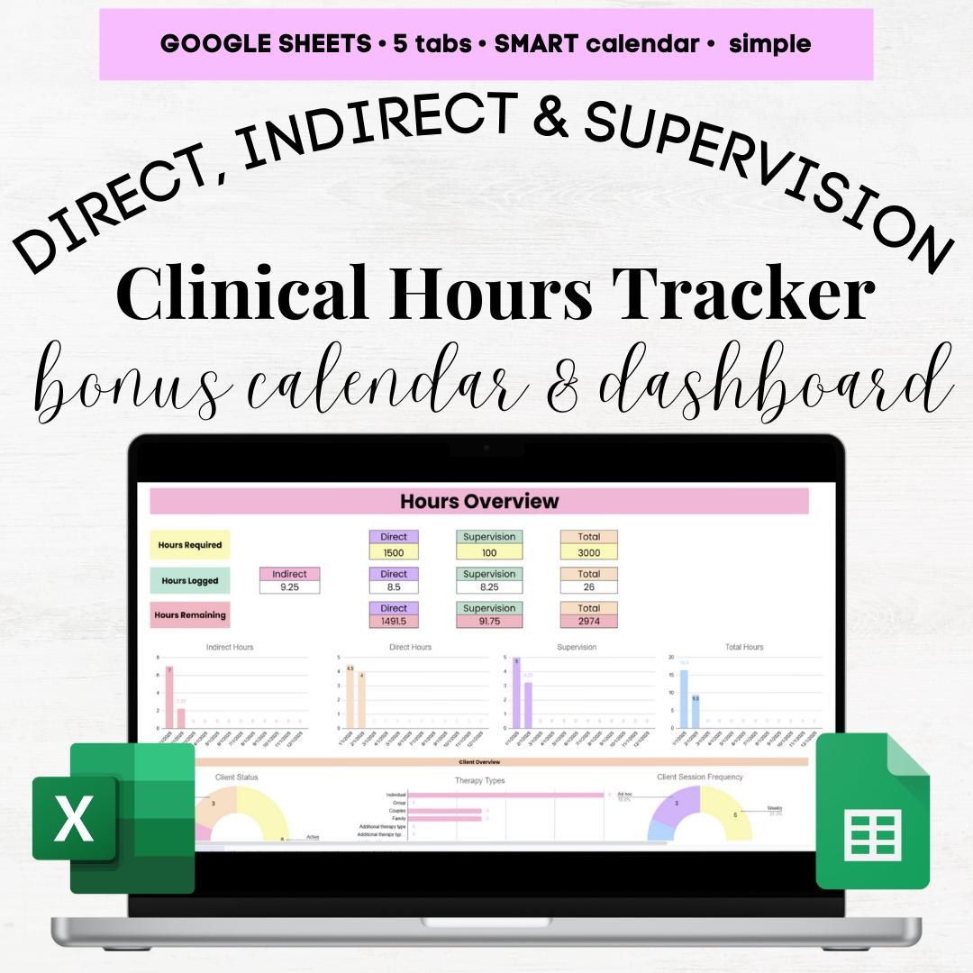 Clinical Hours Log, Clinical Hours Tracker, Hours Tracking Spreadsheet ...