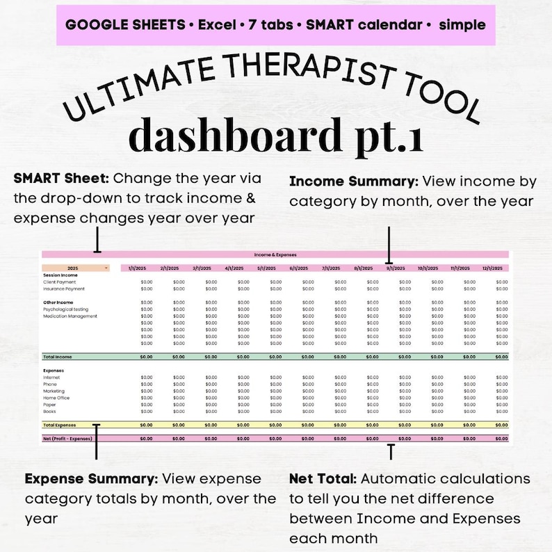 Therapist Bookkeeping, Client Tracker Therapy, Therapist Tracking ...