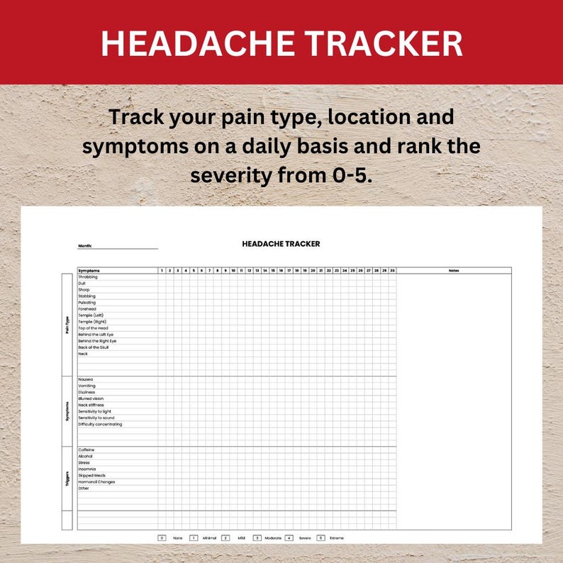 Headache Tracker Printable PDF Worksheet, Migraine Tracker, Chronic ...