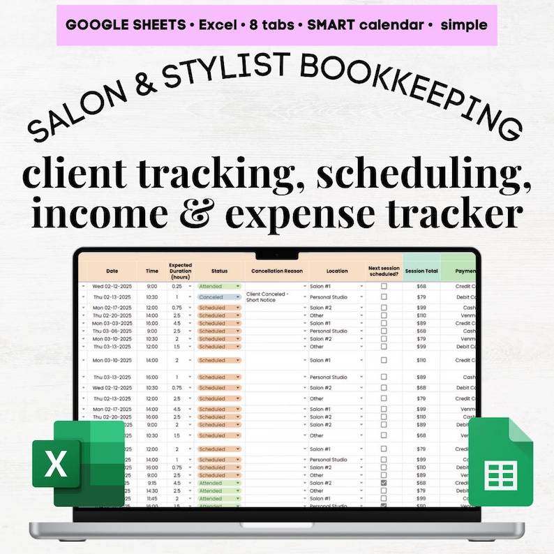 Salon Bookkeeping Scheduling Template, Scheduling Hair Stylist, Hair ...