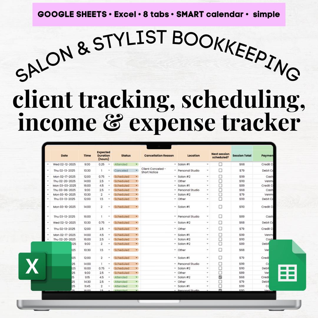 Salon Bookkeeping Scheduling Template, Scheduling Hair Stylist, Hair ...