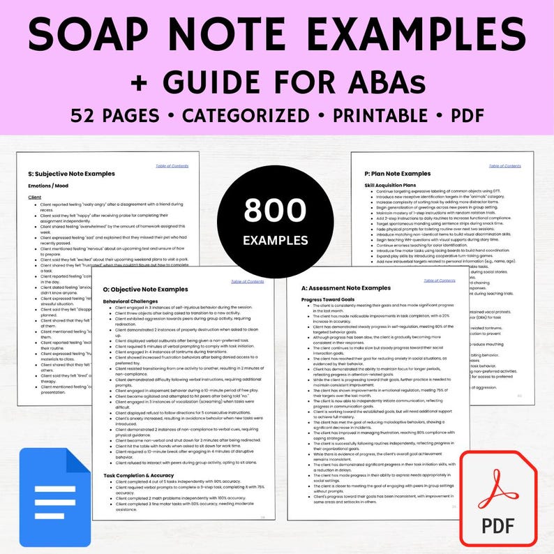 ABA SOAP Note Sentences PDF, Aba Progress Note, Aba Session Note, Rbt ...
