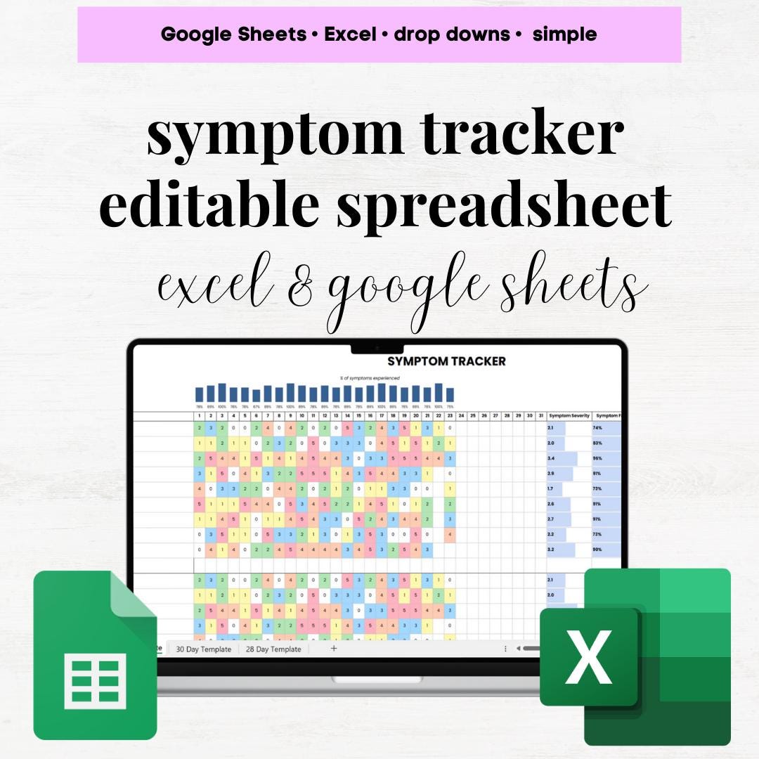 Symptom Tracker Excel Google Sheets, Monthly Symptom Frequency Tracker ...