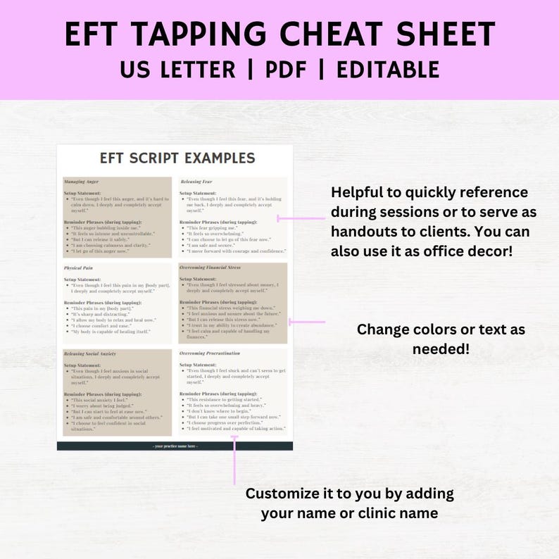 Emotional Freedom Technique Cheat Sheet, EFT Cheat Sheet, Tapping Scripts, EFT Tapping, Eft Tap ...