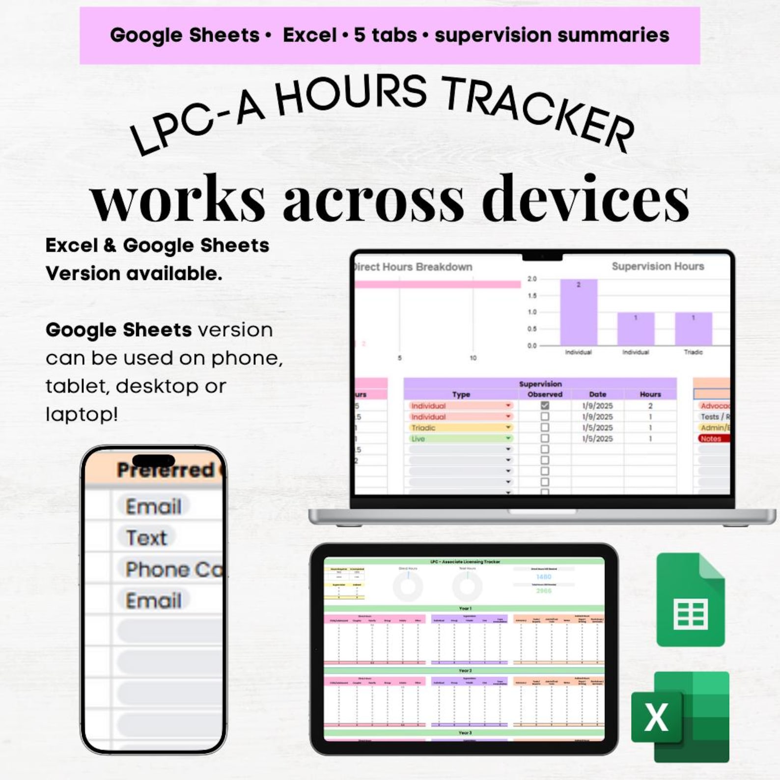 LPC Hours Tracker, LPC Hour Log, Licensure Tracking, Clinical Hours ...