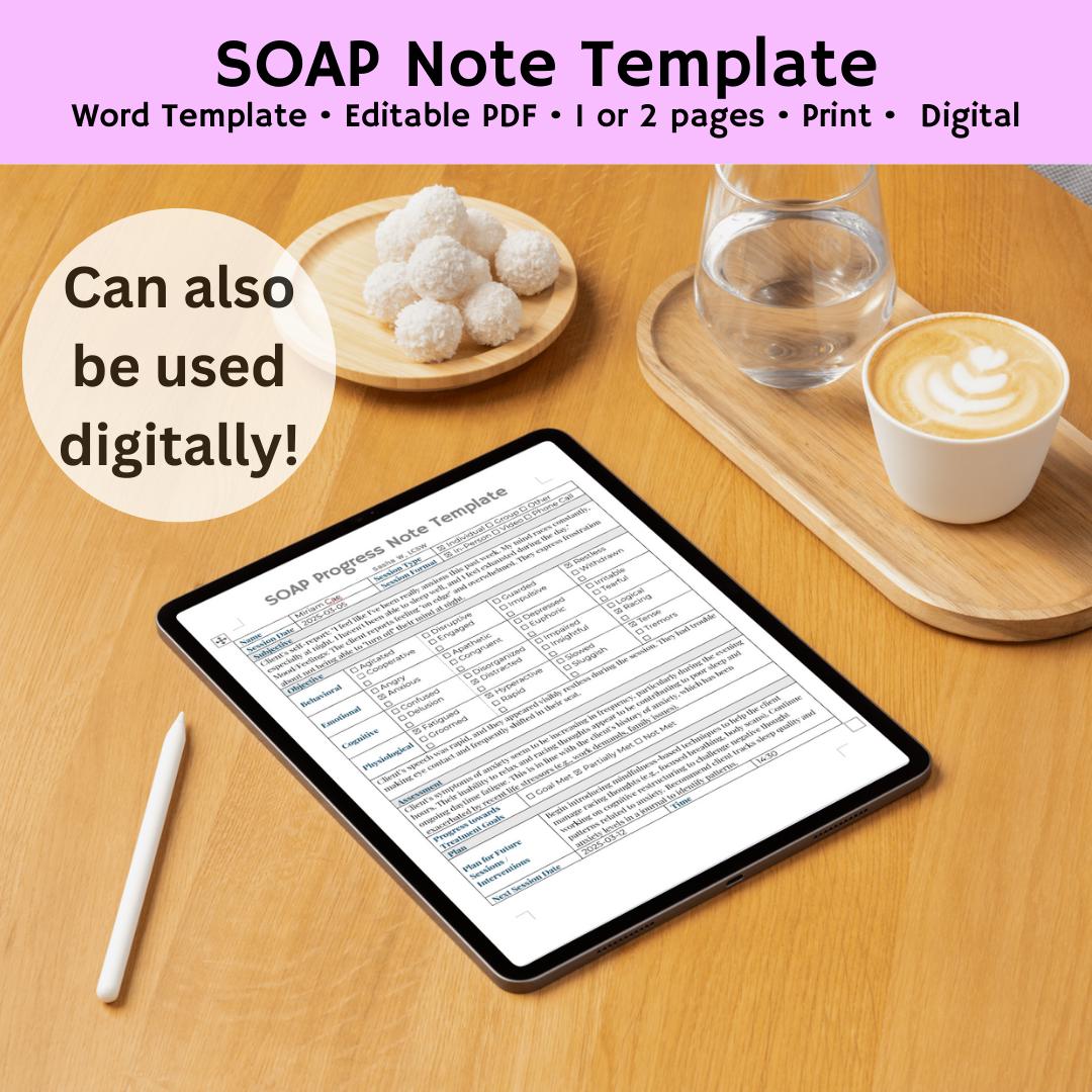 SOAP Note Therapy Editable PDF Template, Soap Notes Template, Digital ...