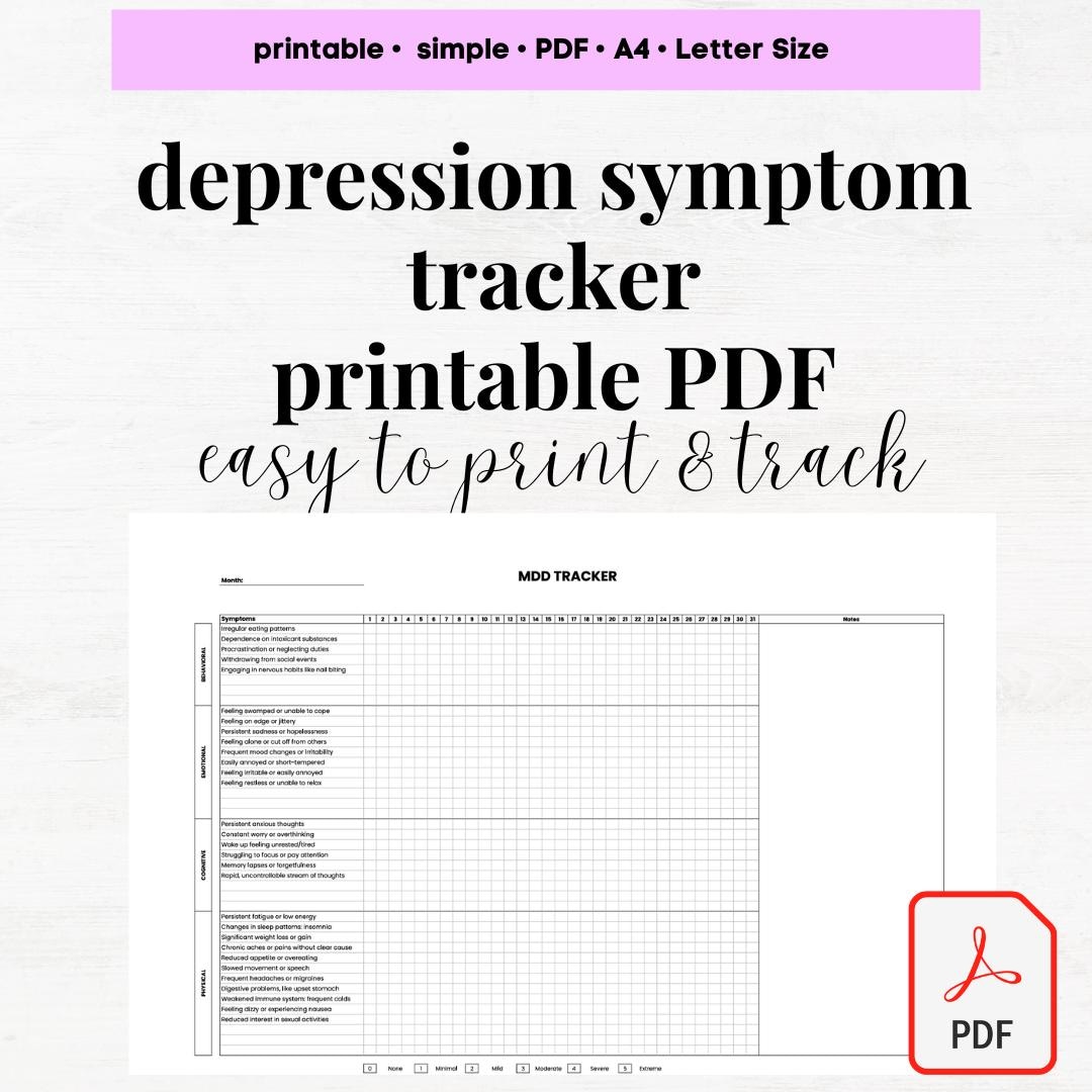 Depression Tracker Printable PDF Daily Symptom Tracker Depression Log ...