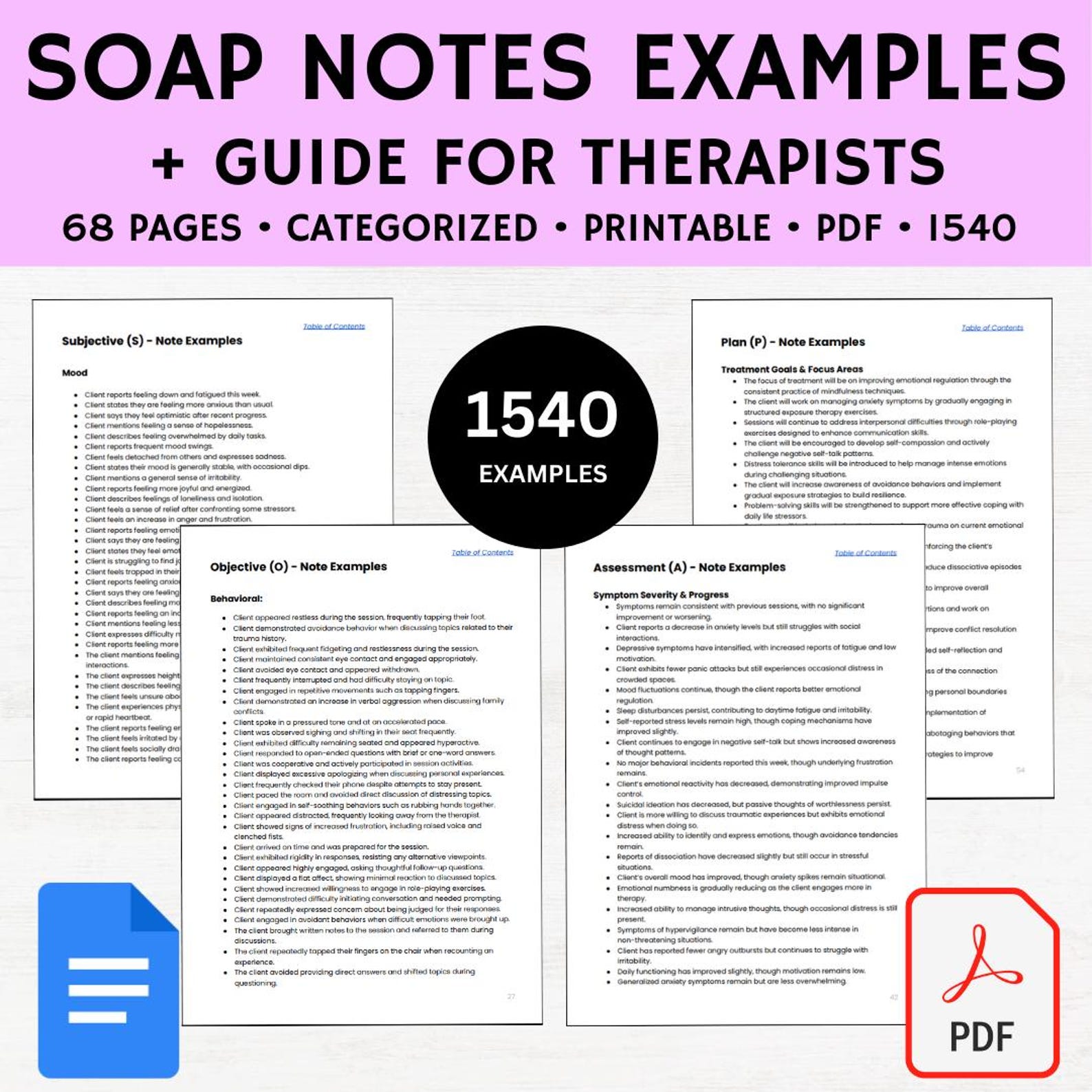 1500+ Therapy Progress Note Cheat Sheet, Therapy SOAP Note Guide ...