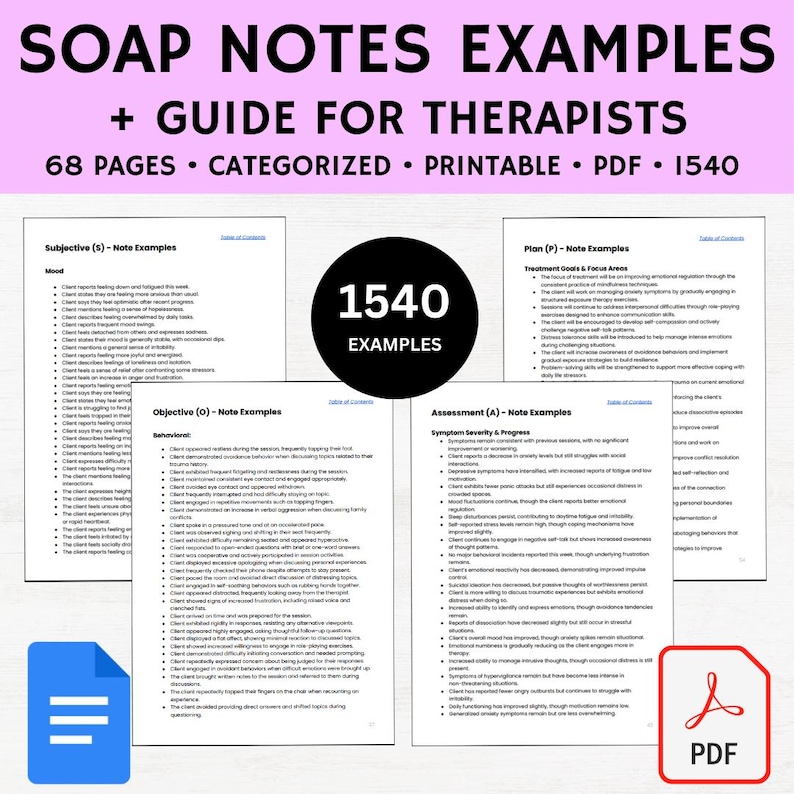 1500+ Therapy Progress Note Cheat Sheet, Therapy SOAP Note Guide ...