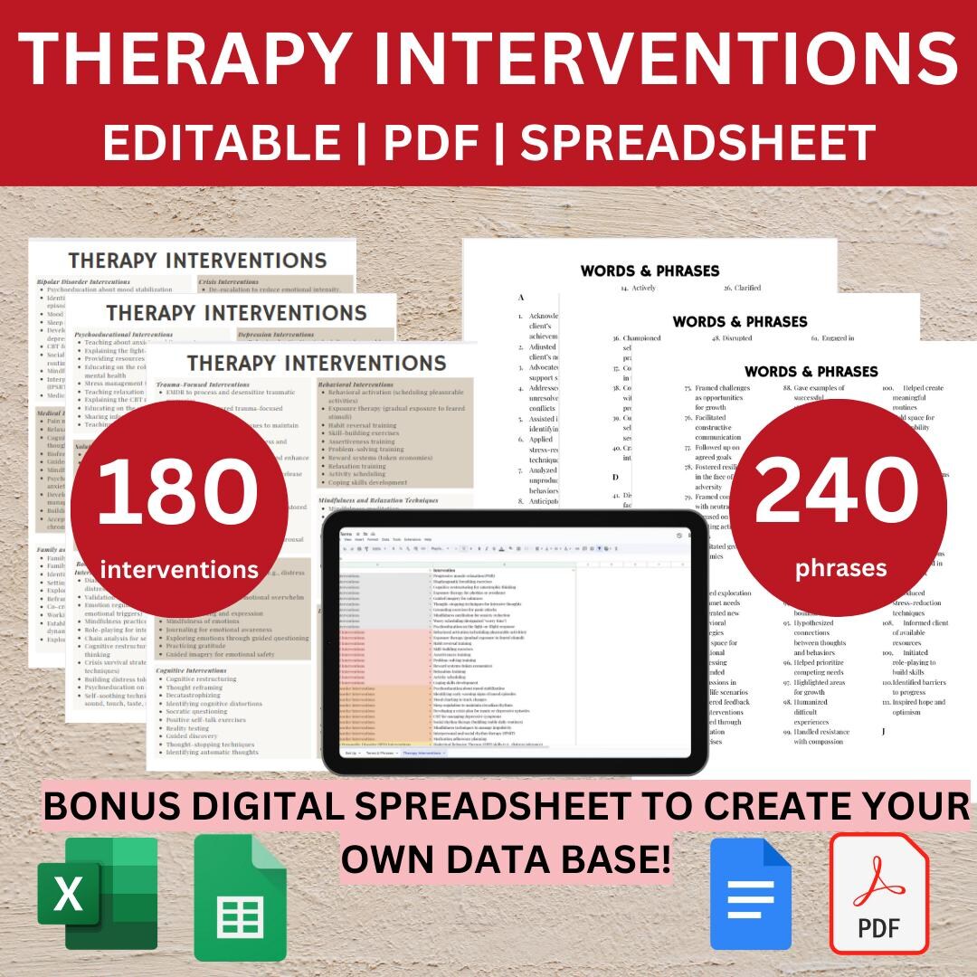 Therapy Intervention List Bundle, Therapeutic Intervention Words ...