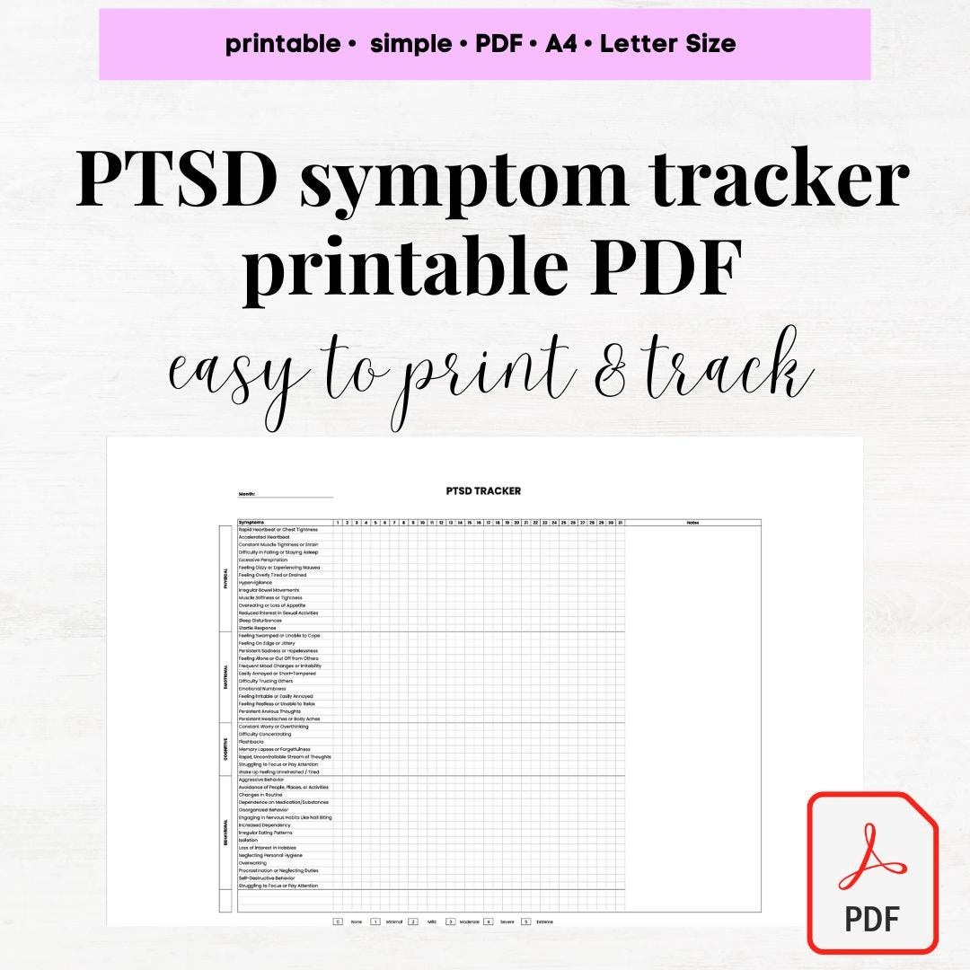PTSD Tracker Printable PDF, Monthly Symptom Tracker, PTSD Worksheet ...