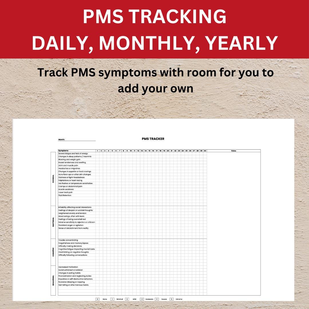 PMS Symptoms Tracker Printable Pdf, Premenstrual Syndrome Awareness ...