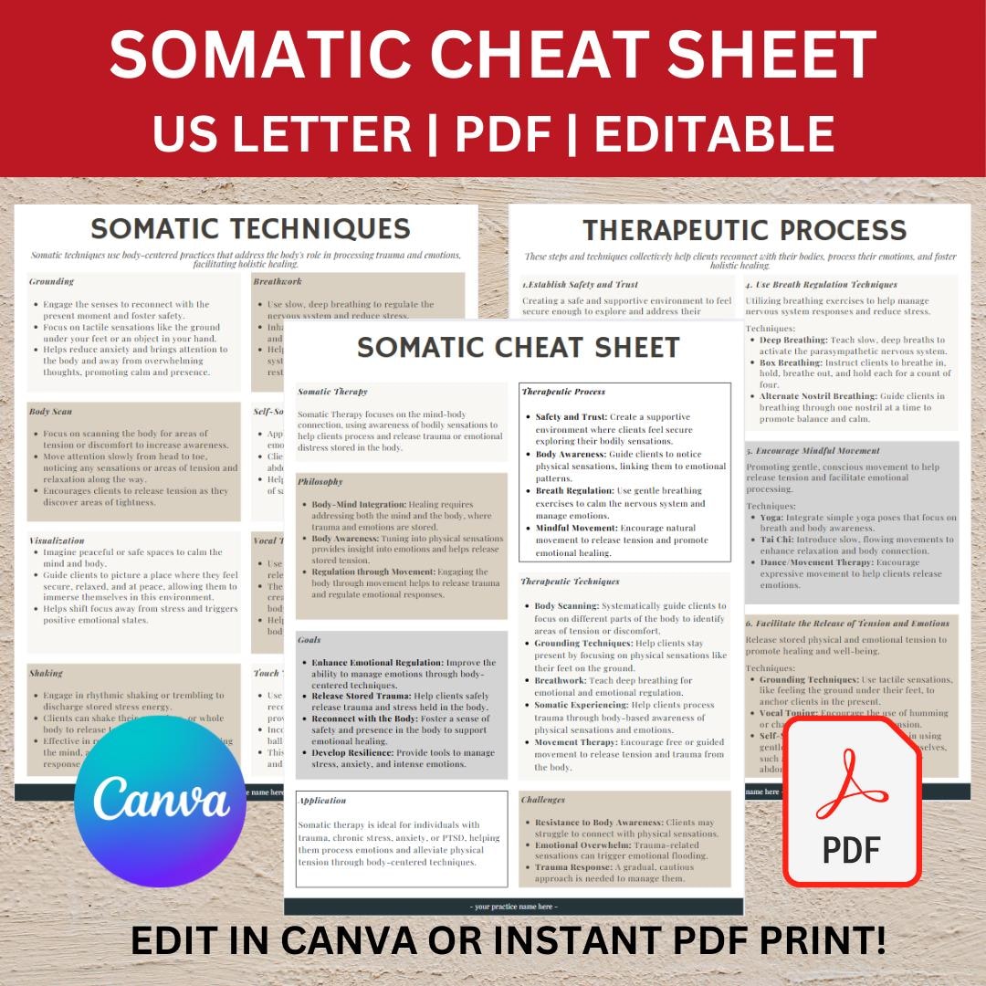 Somatic Therapy Cheat Sheets, Somatic Exercise, Somatic Worksheet ...