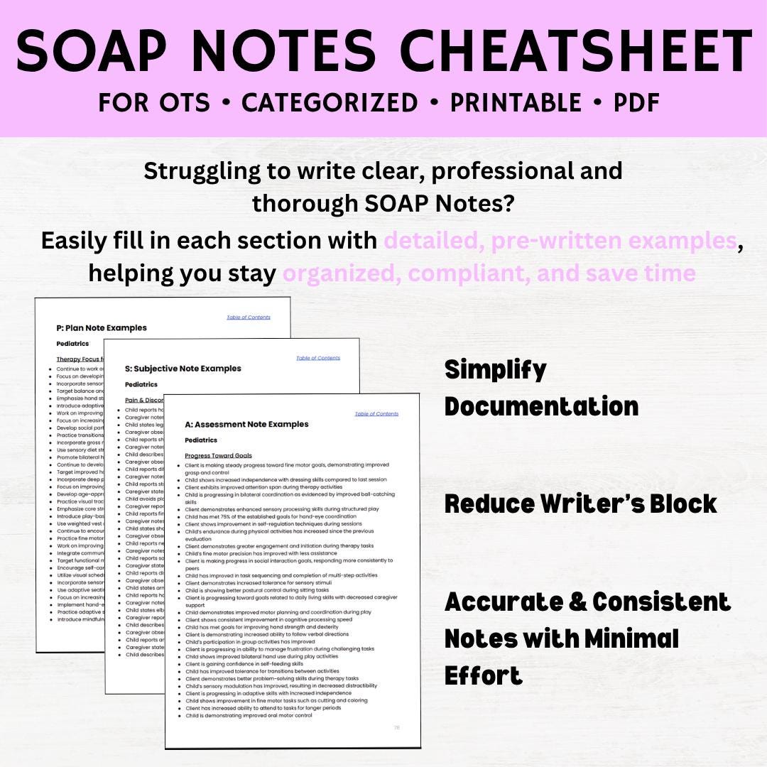 OT Soap Note Cheat Sheet PDF, Occupational Therapy SOAP Note Example Ot ...
