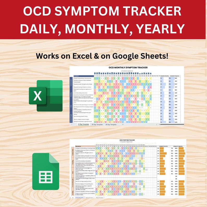 OCD Symptom Tracker Spreadsheet OCD Symptom Tracking Excel Obsessed ...