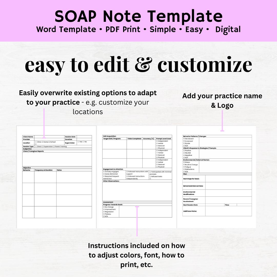 Aba Bcba Rbt SOAP Note Template, RBT Notes, ABA Notes, Aba Session Note ...