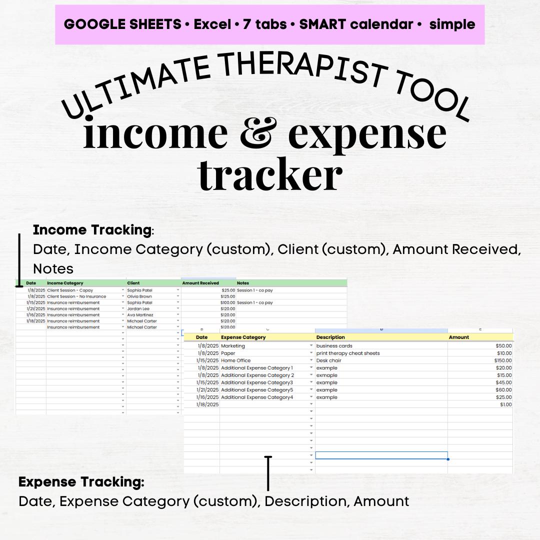 Therapist Bookkeeping, Client Tracker Therapy, Therapist Tracking ...