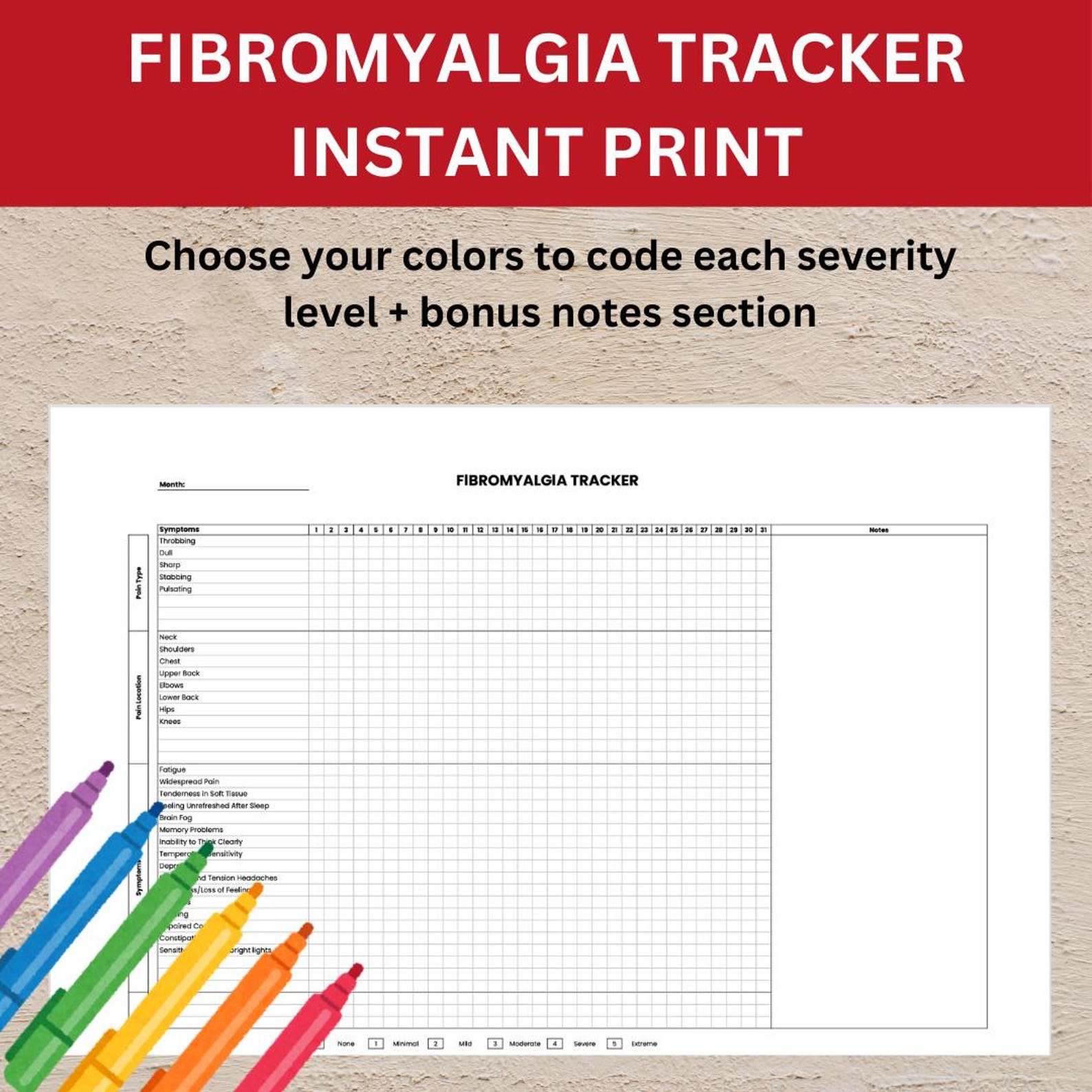 Fibromyalgia Tracker Printable PDF Fibromyalgia Symptoms Fibromyalgia ...