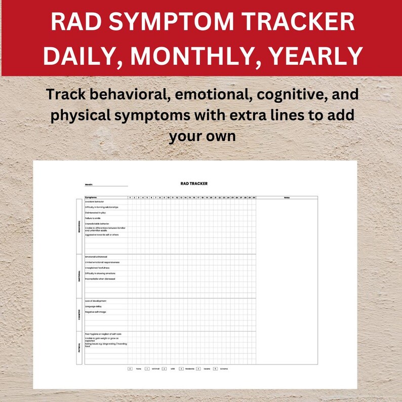 Reactive Attachment Disorder Symptom Tracker Printable PDF, RAD Child ...