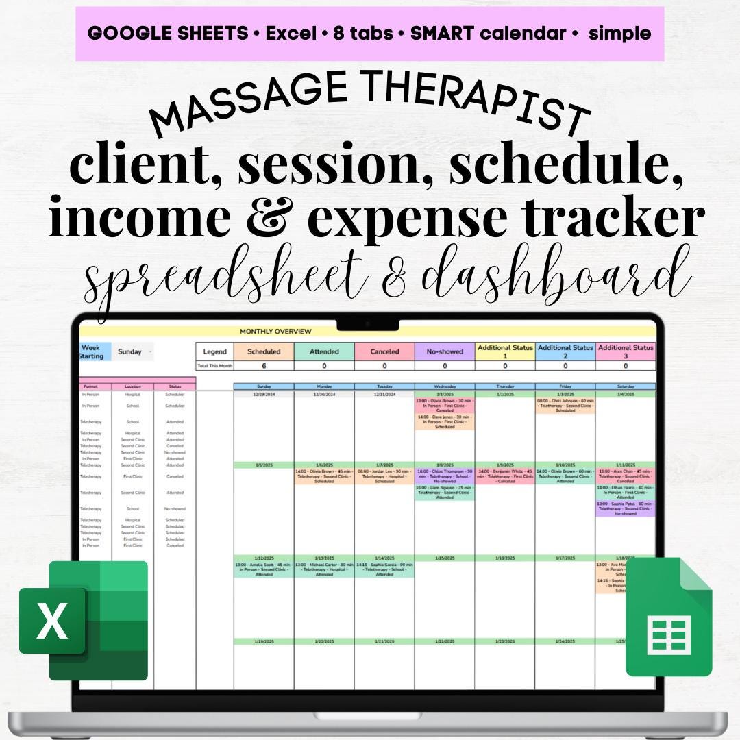 Massage Therapy Client Tracker Bookkeeping Tool, Massage Therapy ...