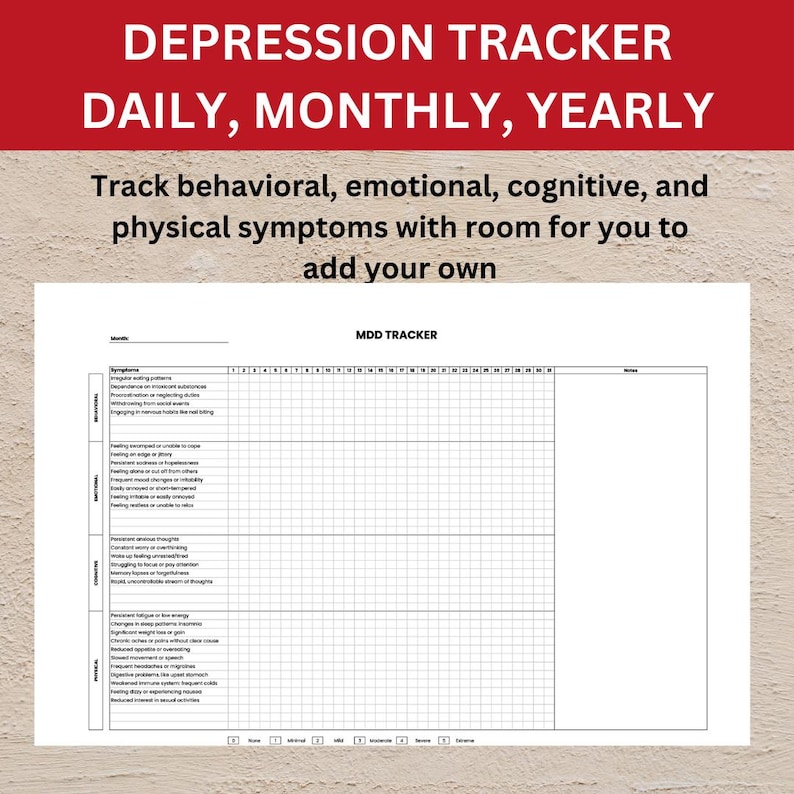 Depression Tracker Printable PDF Daily Symptom Tracker Depression Log ...