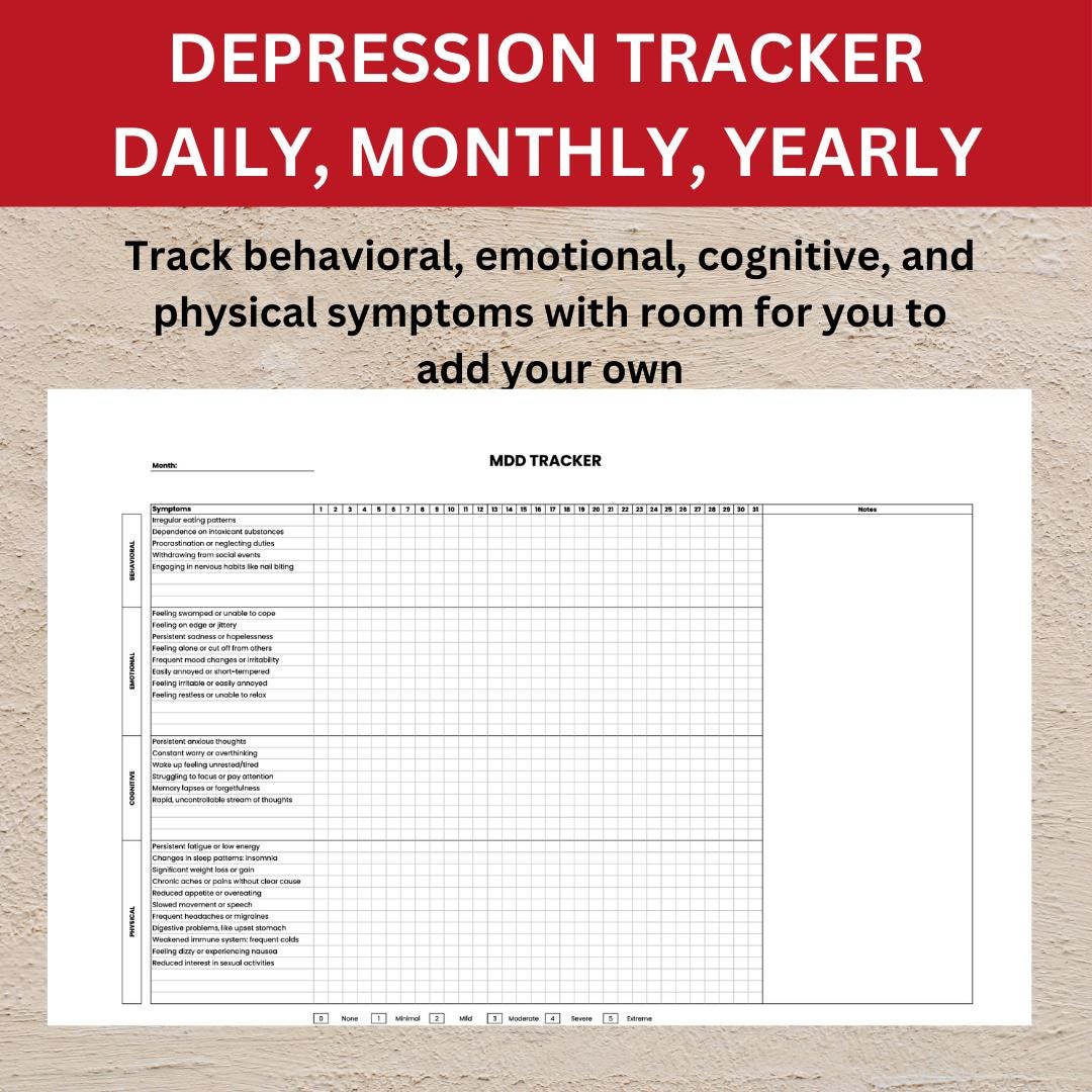 Depression Tracker Printable PDF Daily Symptom Tracker Depression Log ...