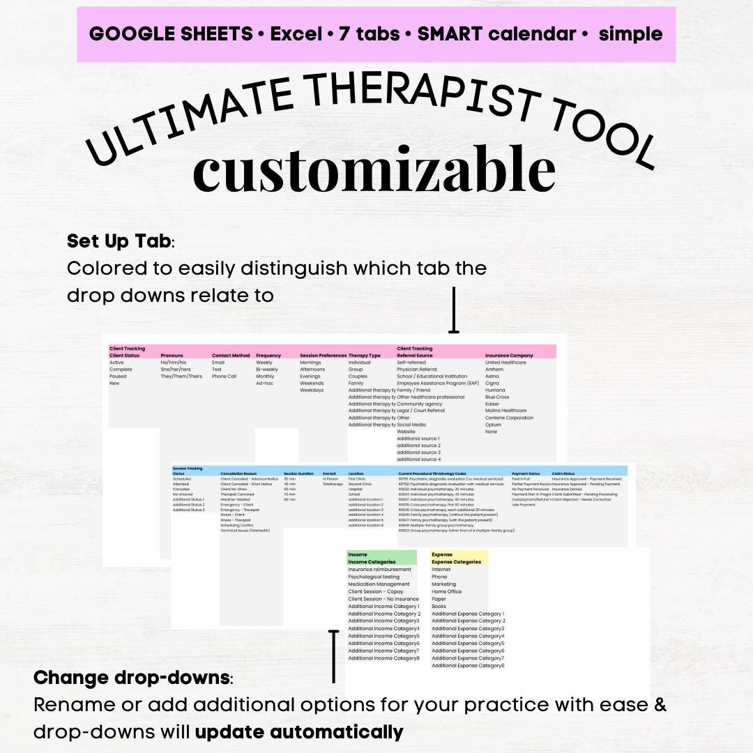 Therapist Bookkeeping, Client Tracker Therapy, Therapist Tracking ...