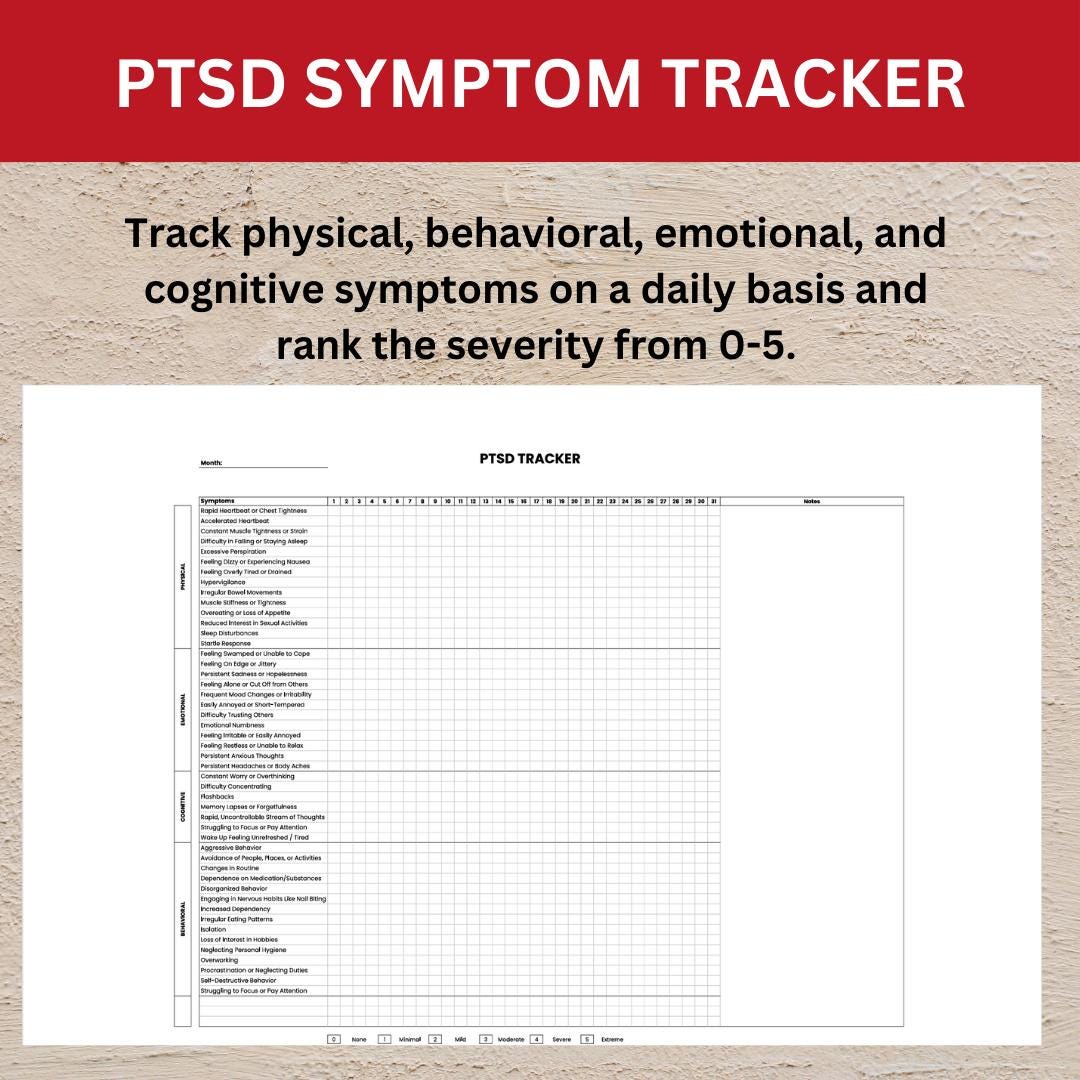 PTSD Tracker Printable PDF, Monthly Symptom Tracker, PTSD Worksheet ...