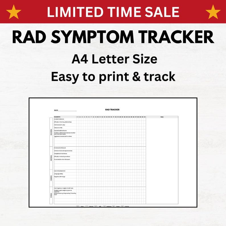 Reactive Attachment Disorder Symptom Tracker Printable PDF, RAD Child ...