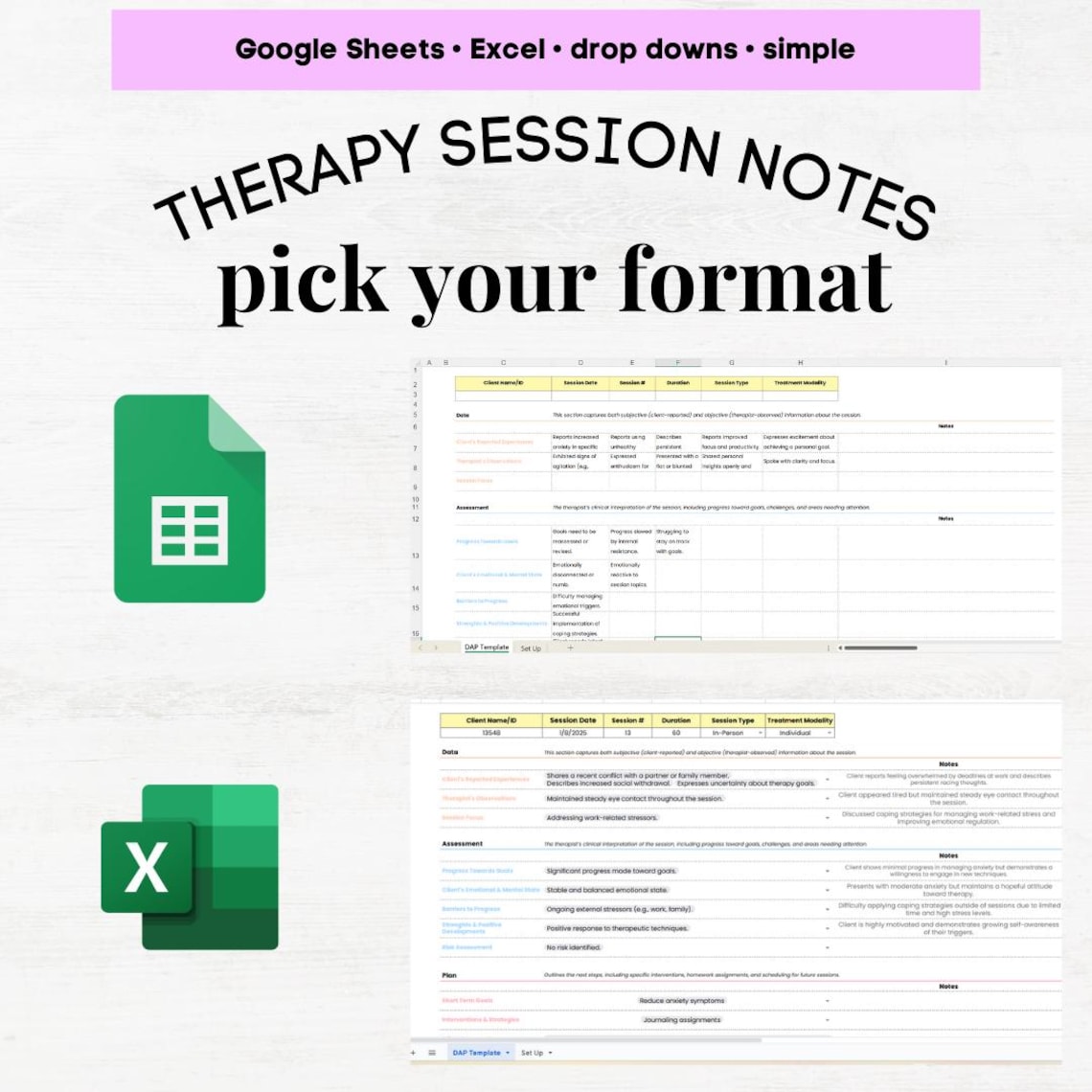 DAP Therapy Progress Note Template, DAP Notes Template, Counseling ...