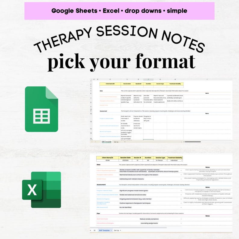 DAP Therapy Progress Note Template, DAP Notes Template, Counseling ...