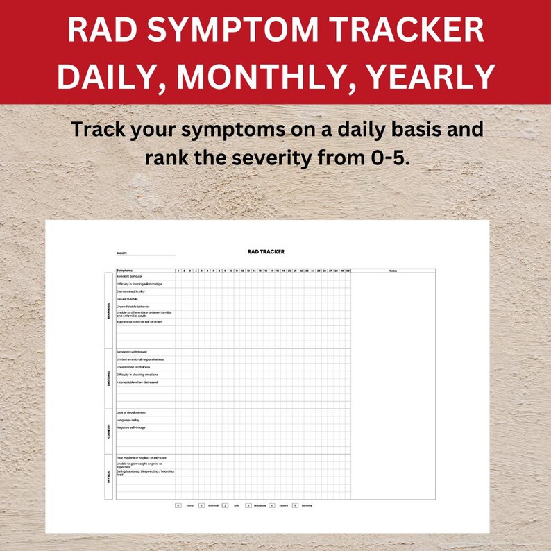 Reactive Attachment Disorder Symptom Tracker Printable PDF, RAD Child ...