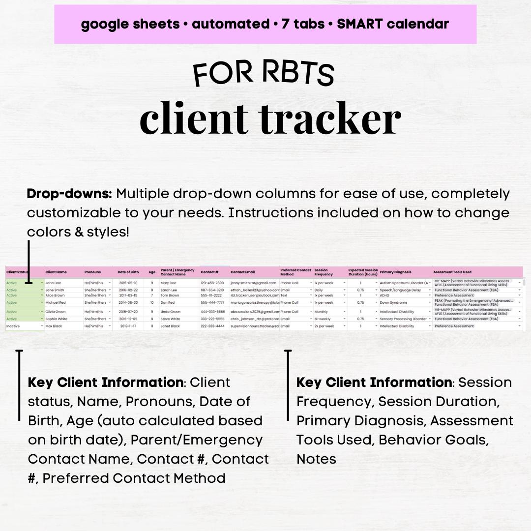 RBT Tracker, Client Supervision Log, Therapist Rbt, RBT Therapist, Rbt ...