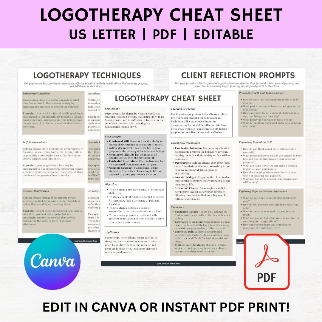 Logotherapy Cheat Sheet, Logo Therapy, Therapy Resources Printable ...
