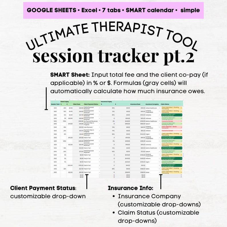 Therapist Bookkeeping, Client Tracker Therapy, Therapist Tracking ...