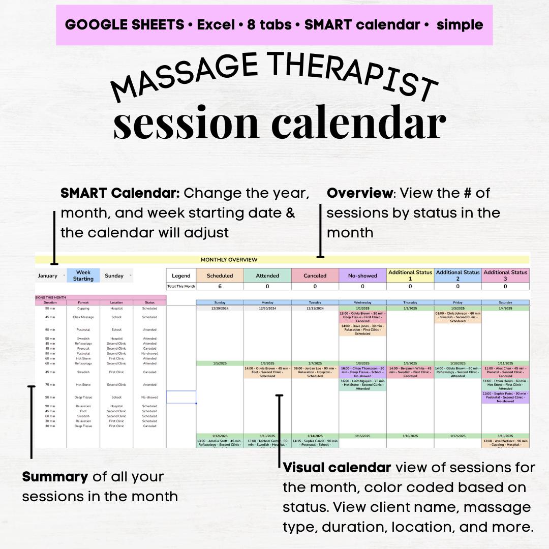 Massage Therapy Bookkeeping Template, Massage Therapist, Client Tracker ...