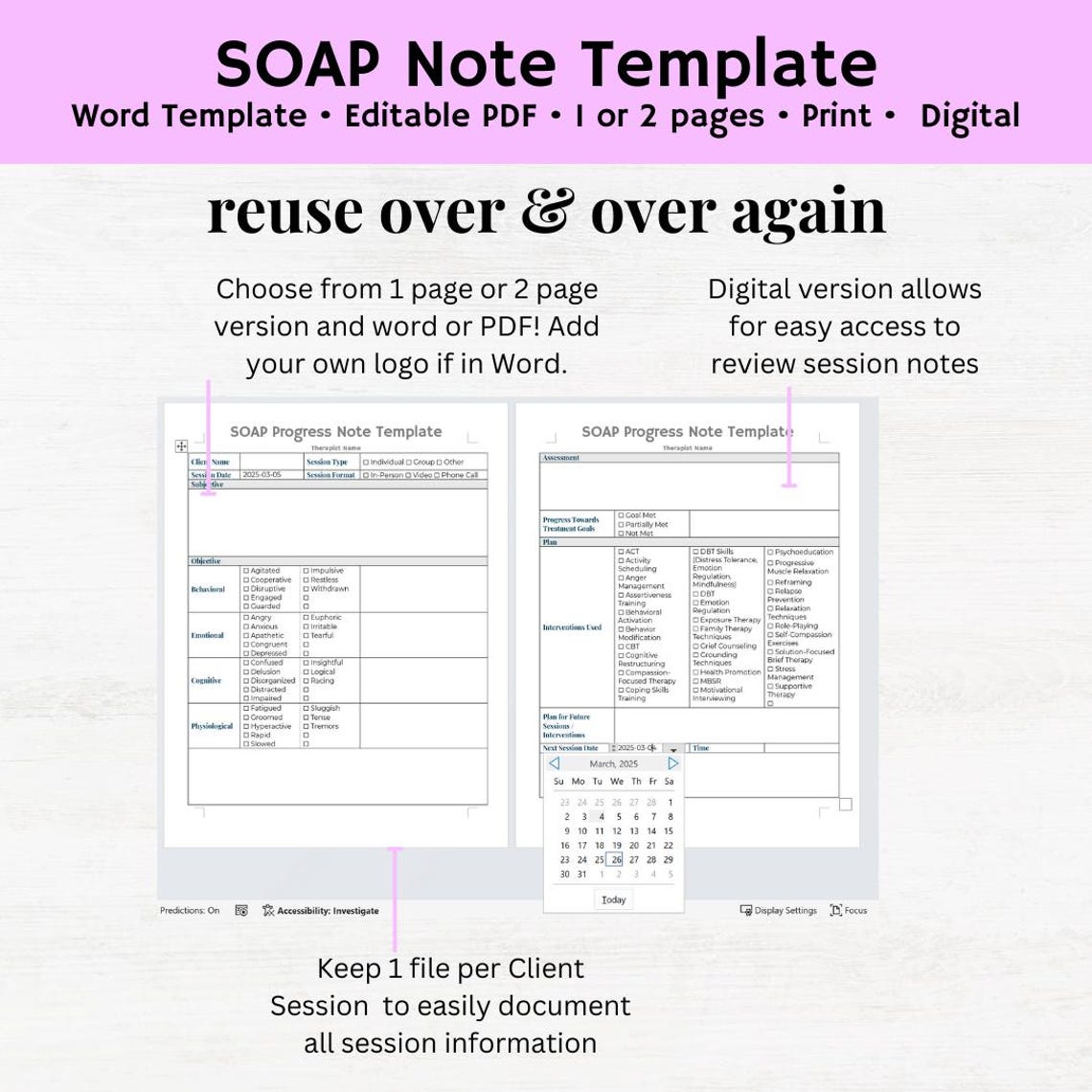 SOAP Note Therapy Editable PDF Template, Soap Notes Template, Digital ...