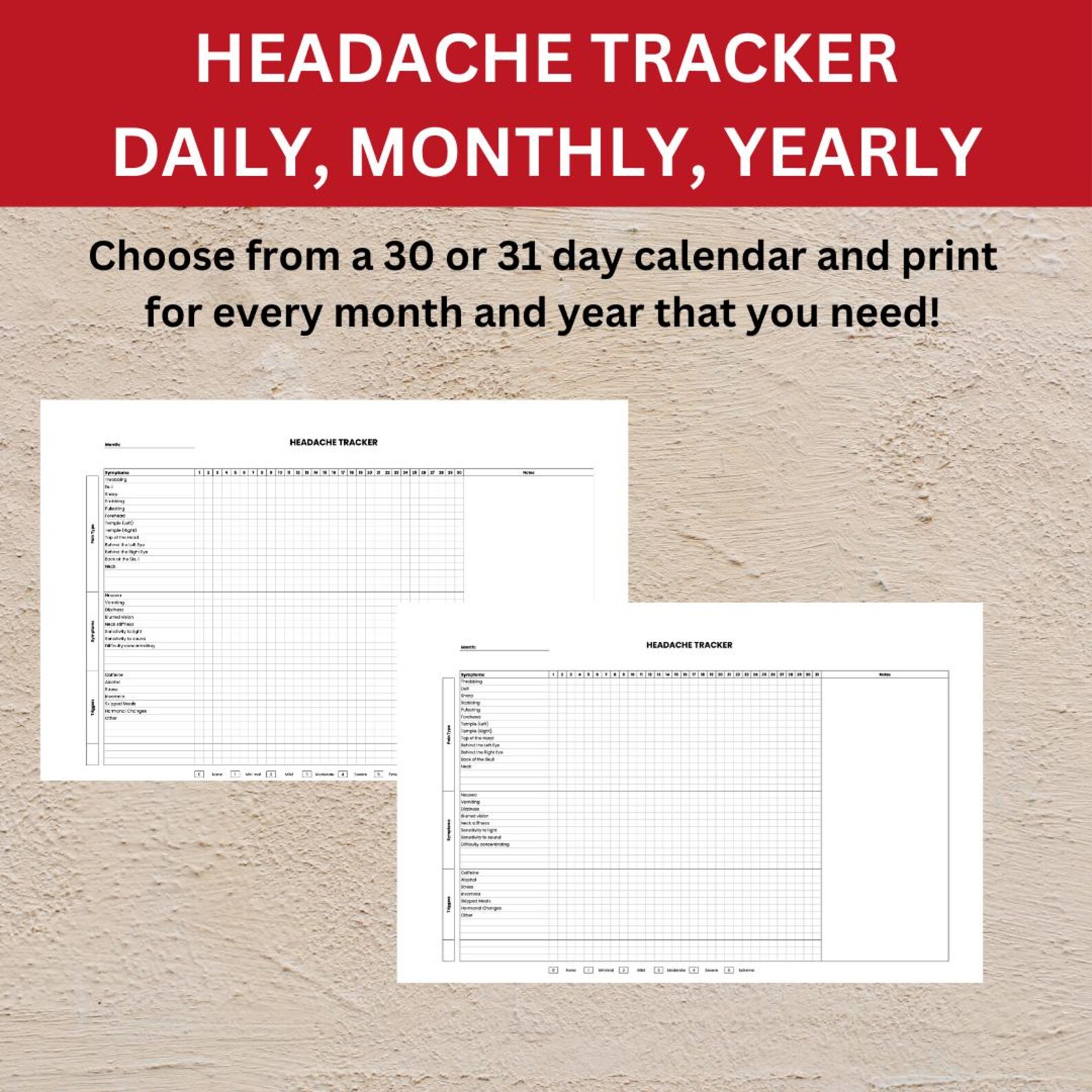 Headache Tracker Printable PDF Worksheet, Migraine Tracker, Chronic ...