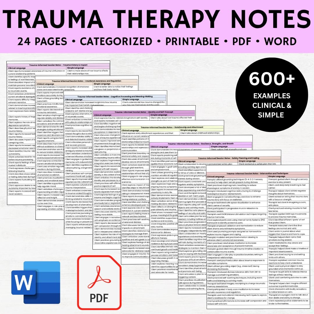 Trauma Note, Trauma Therapy Progress Notes, Trauma Progress Notes ...